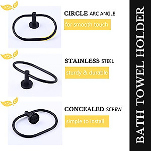 Matte Black Towel Ring, APLusee Stainless Steel Swivel Hand Towel Holder, Modern Kitchen Bathroom Accessories Home Drying Storage Rail Space Saver