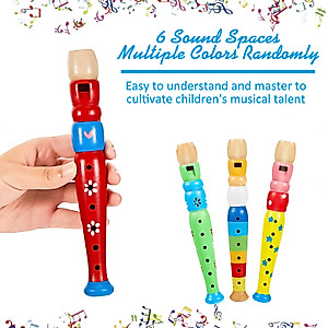 Yeshone 3 Pieces Small Wooden Recorders Wooden Flute Colorful Piccolo Flute for Music Education Sound Learning Musical Instrument, Random Colors(3 Pcs)
