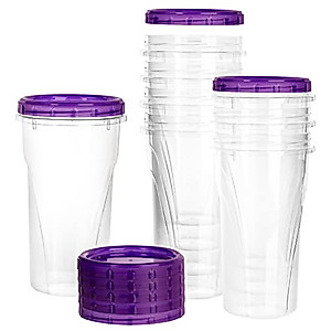 PLASTICPRO 48 Ounce Twist Top Deli Containers Clear bottom With Purple Top Twist on Lids Reusable, Stackable, Food Storage Freezer Container