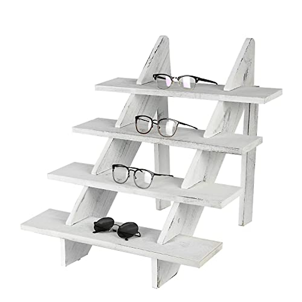 woodsky White 4-Tier Retail Display Tables Wooden Stand with Portable Shelves for Products Display Craft Show Rack for Tabletop, Countertop, Farmers Market, Tradeshows, Vendor Riser