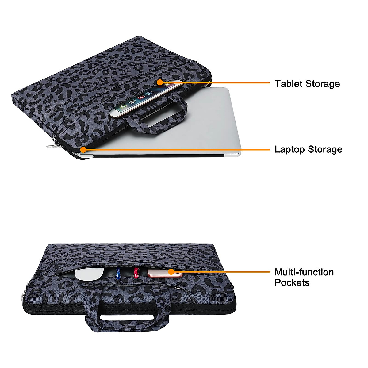 MOSISO Laptop Shoulder Bag Compatible with MacBook Air 15 inch M3 M2/Pro 16 M4 M3 M2 M1 2025-2019, 15-15.6 inch Notebook, Leopard Grain Briefcase Sleeve with Belt