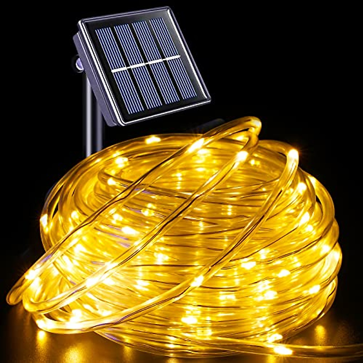 YEGUO Solar Rope Lights Outdoor Waterproof LED, 66ft 200 LED String Lights Outdoor, Clear PVC Tube Warm White Fairy Lights for Tree Deck Railing Patio Fence Balcony Porch Pool Path Yard Garden Camping