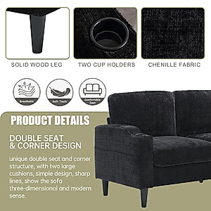 LIFEISLE Modern Upholstered Sectional Sofa with Storage Footrest,3 Seater L Shaped Couch with Side Pocket and Cupholder,Chenille Furniture Set for Living Room,Apartment,Office,Black