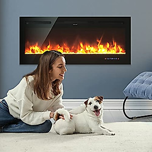 ORALNER Electric Fireplace 50 Inch Wide, Recessed in-Wall & Wall-Mounted Fireplace Insert Heater with Remote, 8H Timer, 9 Flame Colors & 5 Adjustable Brightness, Thermostat, 750W/1500W (50 Inches)