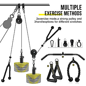 VAVOSPORT Fitness LAT and Lift Pulley System Gym - Upgraded LAT Pull Down Cable Machine Attachments, Loading Pin, Handle and Tricep Rope, for Biceps Curl, Forearm, Triceps Exercise Gym Equipment