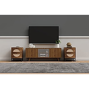 SeokIljin Rattan Nightstand,2 Drawer Side Table,Metal Legs,Bottom Hollow-Out Design,Easy Cleaning,Display Rack for Bedroom and Living Room