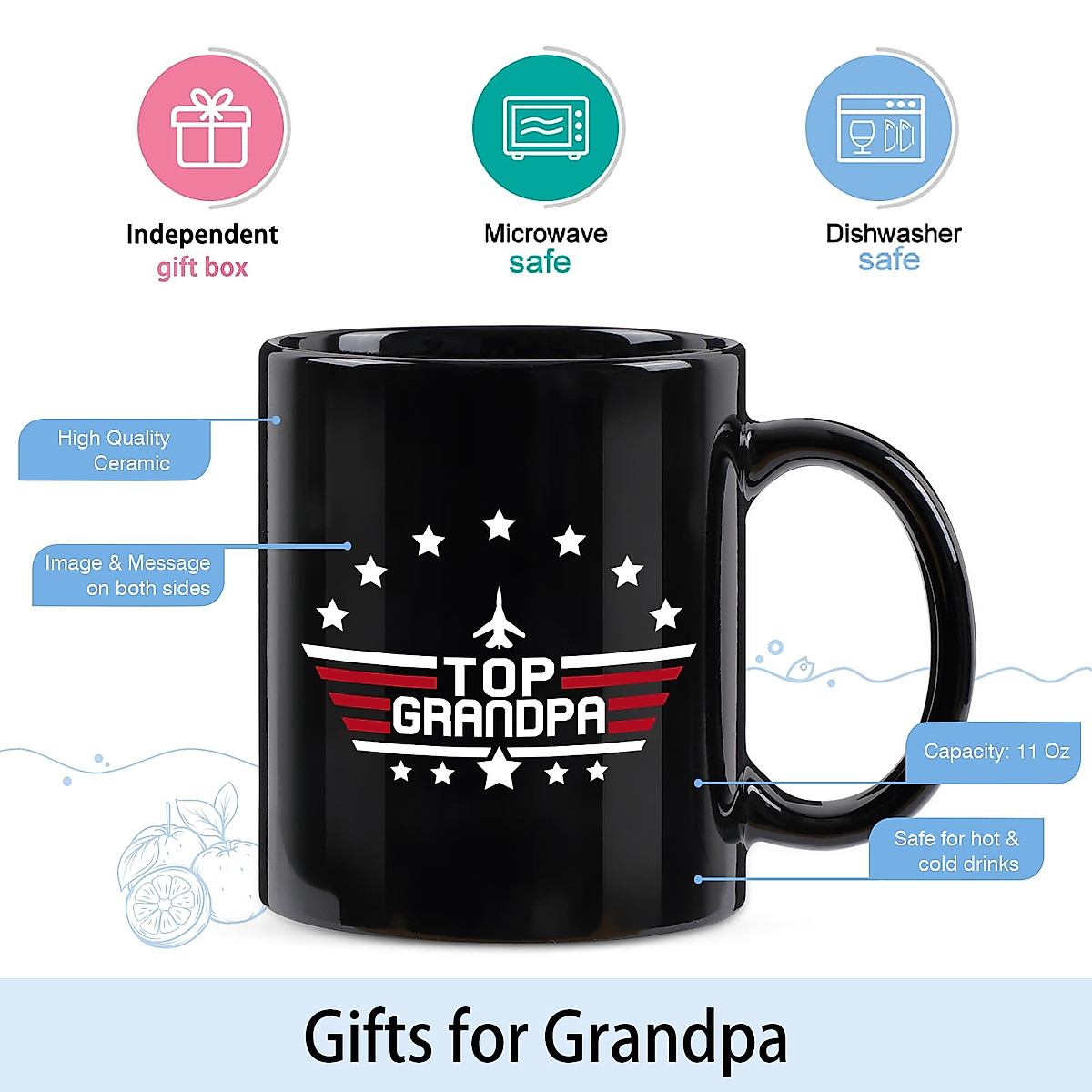 Cabtnca Grandpa Gifts, Top Grandpa Mug, Fathers Day Birthday Gifts for Grandpa, Grandpa Coffee Mug, Grandpa Gifts from Grandkids, Grandpa Christmas Gifts, 11Oz