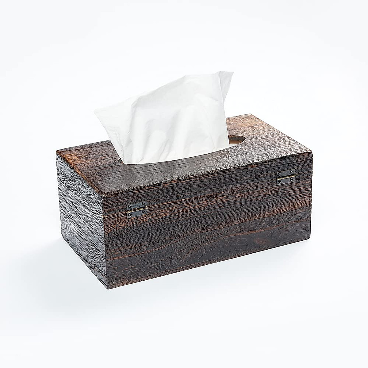 SINOBEST Rectangular Tissue Box Cover Decorative Wood Facial Tissue Holder with Hinged Lid Napkin Dispenser in Antique Style