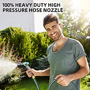 HVNPSH Garden Hose Nozzle Sprayer, 100% Heavy Duty Metal High Pressure Hose Nozzle with 4 Spray Patterns, Thumb Control On Off Valve for Lawn & Plant Watering, Car & Pet Washing