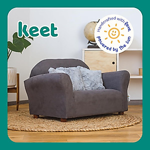 Keet Plush Childrens Sofa with Accent Pillows, Sofa for Kids Room, Kids Sofa, Toddler Sofa with Three Fluffy Pillows, Comfortable Sofa for Kids, Children Sofa, Kid Sofa, Charcoal and Grey