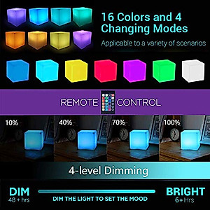 LOFTEK LED Light Cube:RGB 16 Colors Cool Cosmic Cube Lights with Remote Control, MCU Tesseract Mood Lamp, IP65 Waterproof and USB Charging Beside Desk Lamp, Perfect for Kids Nursery and Toys (4 inch)