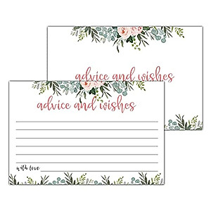 Greenery Floral Advice And Wishes Cards, Blank Well Wishes for Wedding, Bridal, Mr and Mrs, Retirement, Baby Shower Graduation Party,Rehearsal Dinner, Words of Wisdom, 25 Cards (bb002-JYK 002)