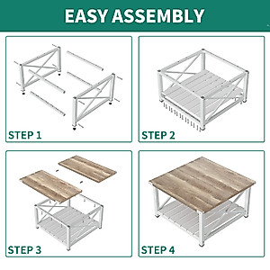 YITAHOME Farmhouse Coffee Table,Square Coffee Table for Living Room, Vintage Living Room Table with Shelf, Coffee Table with Storage,Grey Wash