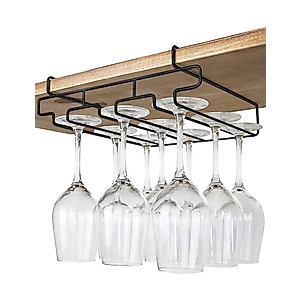 Bafvt Wine Glass Holder - Stemware Rack Under Cabinet - 304 Stainless Steel Hanger Storage Shelf, Fit for The Cabinet 0.8“ or Less (black, 3 Rows)