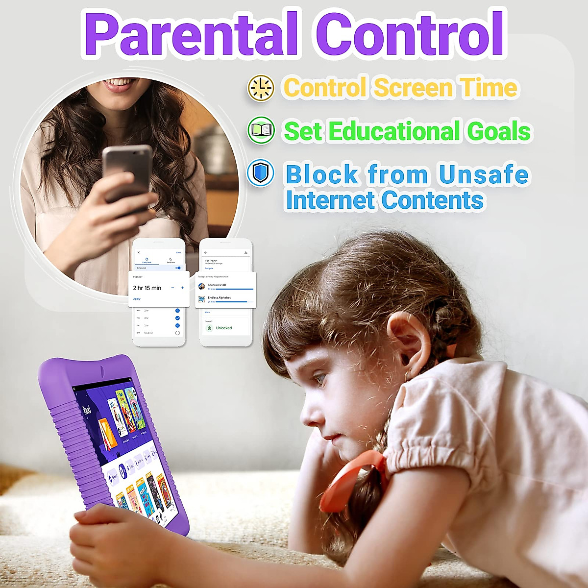 Contixo Kids Tablet, K102 10 Inch Tablet for Kids and Smart Watch Bundle, 2GB 32 GB Toddler Tablet with Bluetooth, with Smart Watch That Touch Screen, Camera, Video and Audio Recording - Purple