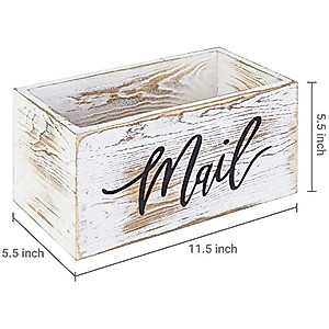 MyGift Whitewashed Wood Desktop Mail Holder Organizer Storage Box, Office Desk Organizer Bin with MAIL Script Design