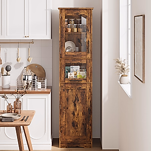 IDEALHOUSE Slim Bathroom Storage Cabinet, 67" Tall Cabinet with Doors and Shelves, Freestanding Narrow Bathroom Linen Cabinet for Laundry Room, Kitchen, Living Room, Small Spaces, Rustic Brown