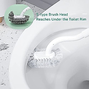 Kpoooku Toilet Brush with Holder,Curved Design Angled Clean Tool with Wood Handle,Wall Mounted Toilet Brushes Set for Bathroom