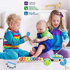 Kids Musical Instruments Sets, 12pcs Wooden Percussion Instruments Toys Tambourine Xylophone for Kids Playing Preschool Education, Early Learning Musical Toys for Boys and Girls Gift