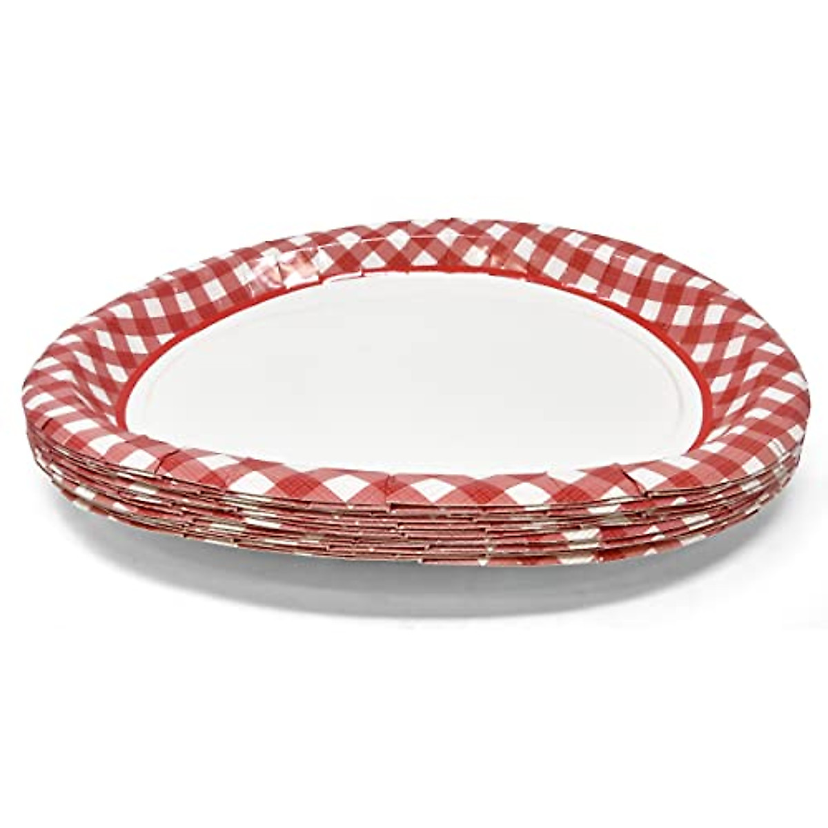 50 Gingham Oval Plates Paper 10" x 12" Summer Picnic BBQ Party Supplies Red and White Checkered Gingham Large Disposable Platter for Barbecue Burger Cookout Serving Tray Baby Shower Birthday Tableware