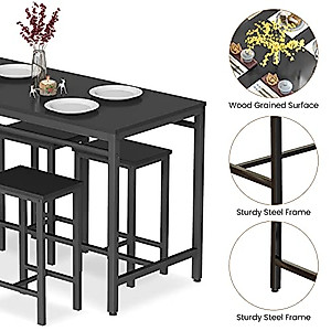 AWQM 5 Piece Bar Table Set, Modern Counter Height Dining Table and Chairs Set for 4, Wood Kitchen Table and 4 Bar Stools for Small Spaces, Apartment, Pub, Dining Room (Black)