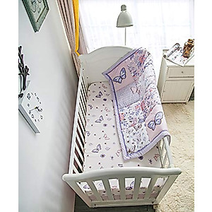 La Premura Lilac Butterfly Baby Girl Crib Bedding Set for Girls – Butterfly 3 Piece Standard Size Crib Bedding Sets in Pastel Pink and Purple