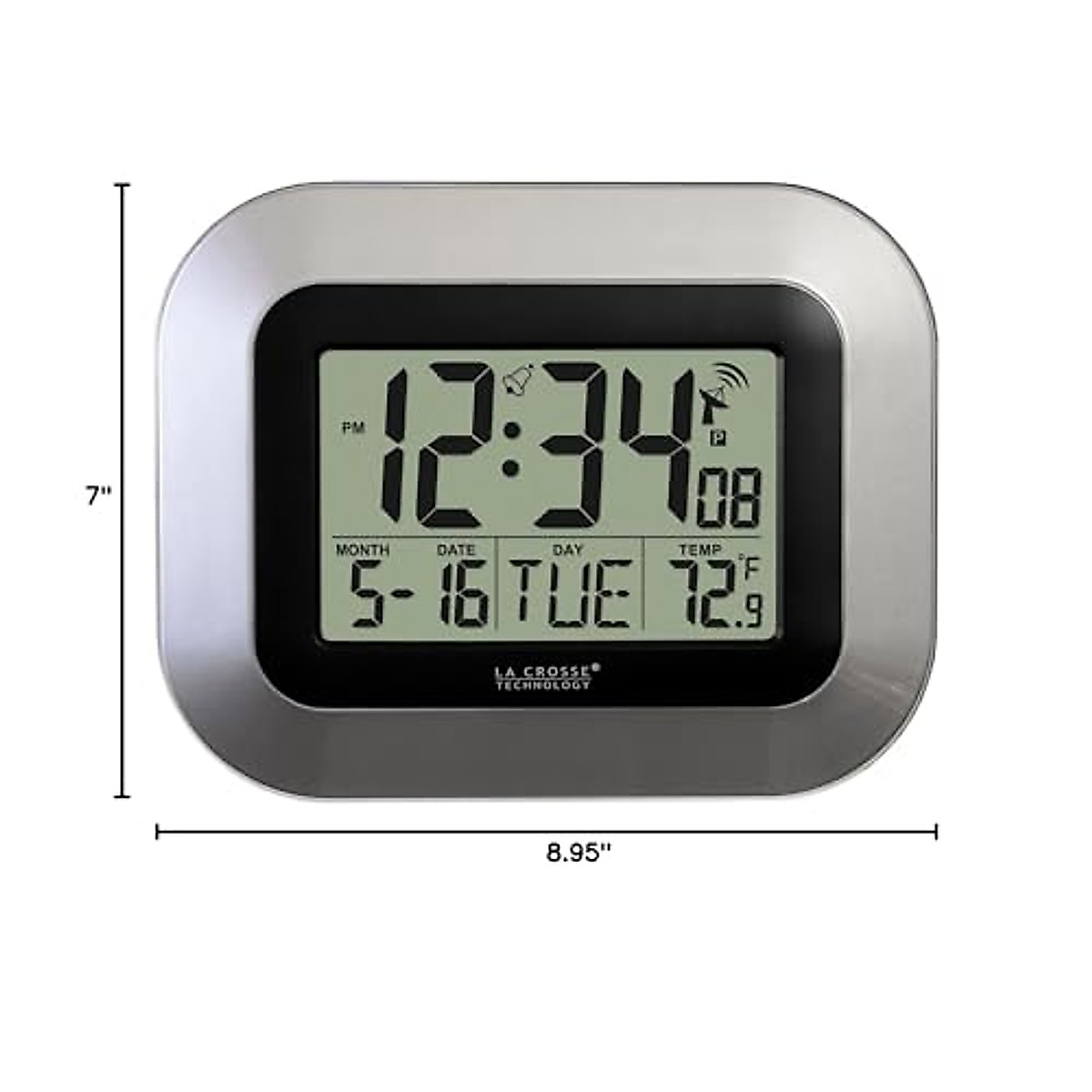 La Crosse Technology WT-8005U-S Atomic Digital Wall Clock with Indoor Temperature, Silver, Pack of 5