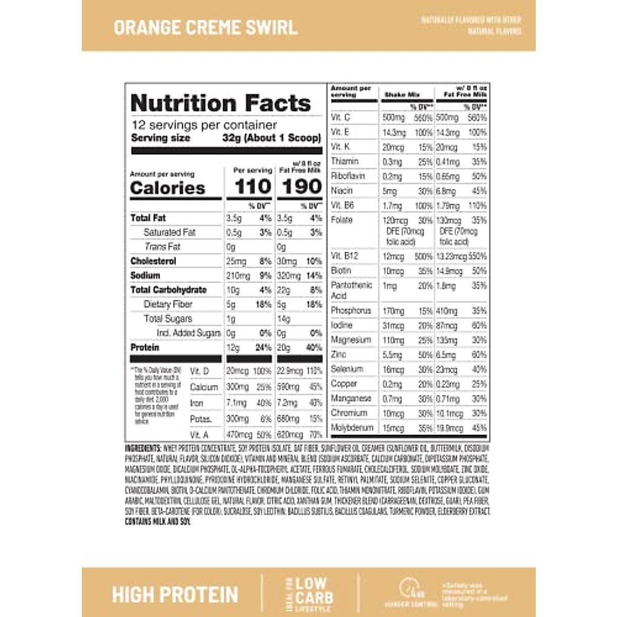 SlimFast Meal Replacement Smoothie Mix, Orange Cream Swirl, Immunity High Protein Powder, 12 Servings (Pack of 2)