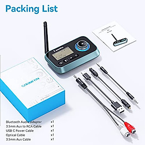 Bluetooth Transmitter Receiver, SOOMFON 3-in-1 Bluetooth 5.0 Audio Adapter for 2 Headphones with LCD Display Adjustable Volume, Optical AUX RCA Bypass for TV Home Stereo Speaker