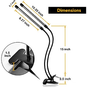 iPower LED Grow Light with Full Spectrum for Indoor Plants, Adjustable Gooseneck, 2/3 Light Modes&5/10 Dimmable Levels, 3 Auto Timing Modes, 2 Tubes, Red&Blue