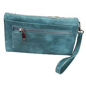 Zzfab Rhinestone Cross Embroidered Floral Western Cross Wallet Turquoise