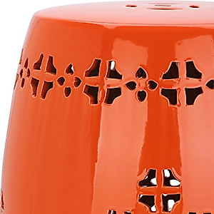 SAFAVIEH Home Collection Quatrefoil Orange Ceramic Decorative Indoor/ Outdoor Garden Stool (Fully Assembled)