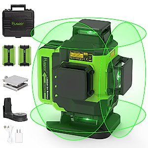 Huepar 4x360 Laser Level Self-leveling 16 Lines Green Beam 4D Cross Line Tiling Floor Tool-2 x 360 Horizontal & 2 x 360 Vertical Laser Lines with Two Li-ion Batteries and Hard Carry Case-LS04CG