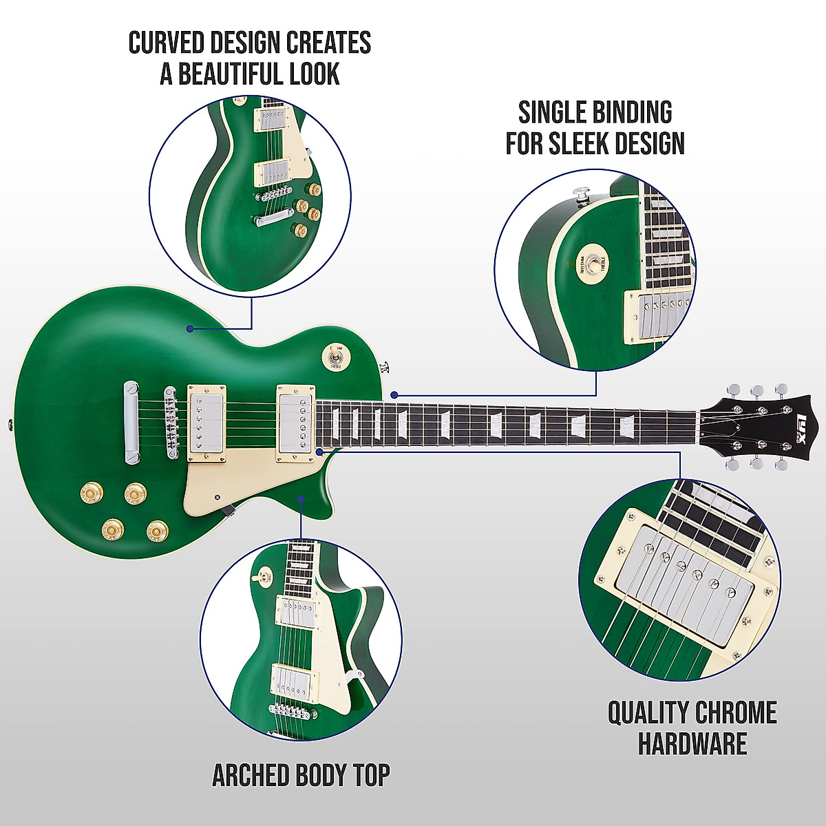 LyxPro 39” SB Series Electric Guitar, LP Style for Beginner, Intermediate & Pro Players Solid Body Guitar, Bonus 2-Pack of Picks, Mahogany Wood, Volume/Tone Controls, 3-Way Pickup - Green