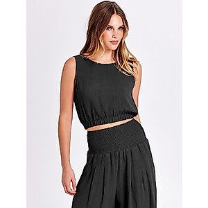 ANRABESS Women's 2 Piece Linen Lounge Set Casual Matching Pants Jumpsuit Summer Beach Travel Vacation Trendy Outfits Black Small