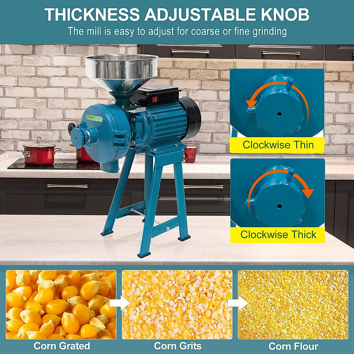 NAIZEA Grain Mills Wet Dry Cereals Grinder, Electric Grain Mill Grinder Corn Mill, Heavy Duty 3000W 110V Commercial Grain Grinder Machine, Wheat Feed Mill Flour Mill with Funnel (Dry & Wet Grinder)