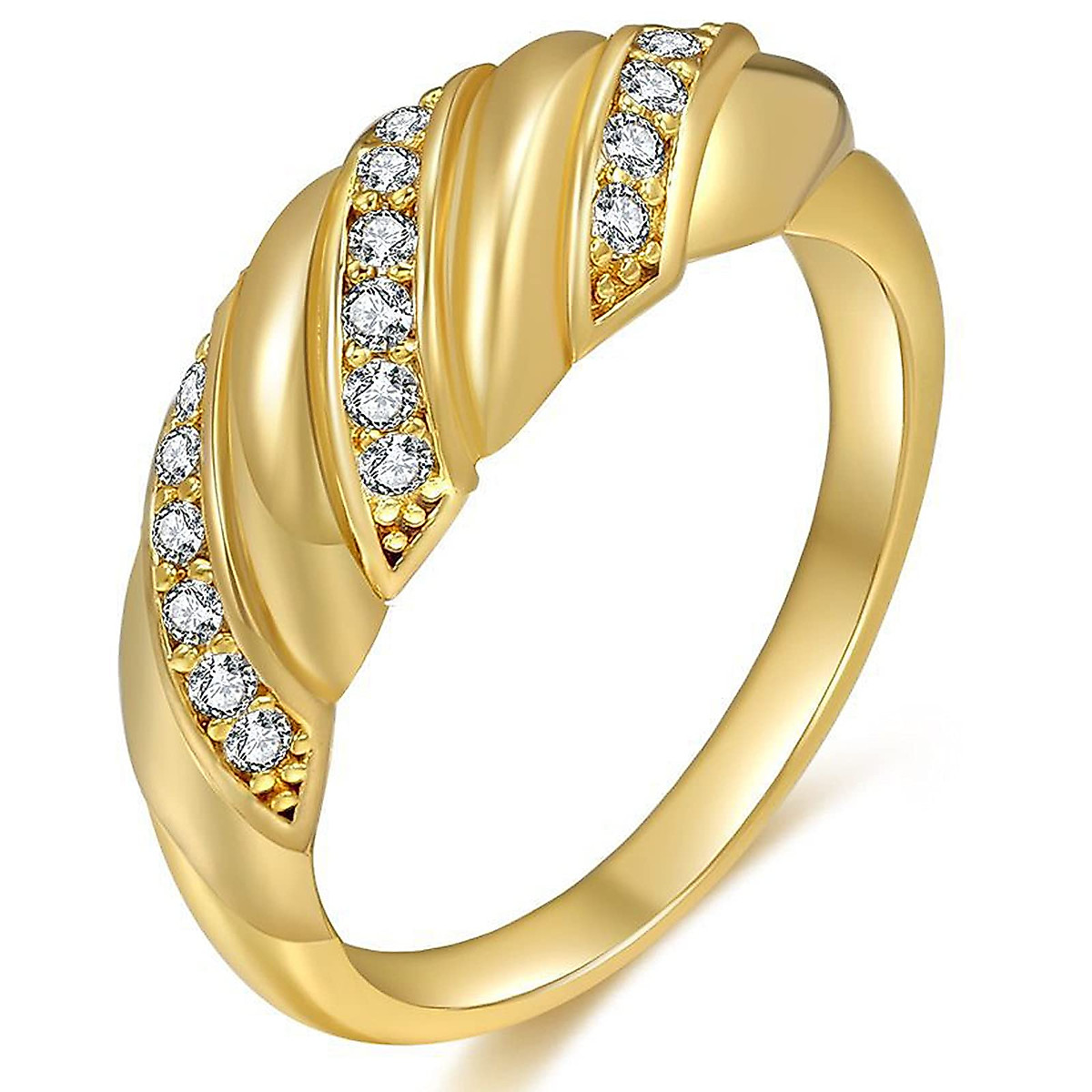 YOUFENG 18k Gold Filled Chunky Dome Ring for Women Croissant Braided Twisted Stacking Band for Women Statement Ring Size 9