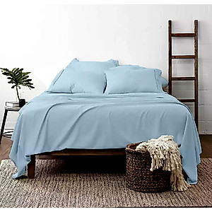 MGPS 100% Real Certified Organic Cotton Bedsheet Set, Full Size 6 Piece 1000 Thread Count Sheets Sets, [1 Fitted + 1 Flat + 4 Pillowcases], Fits Mattress Upto 12" Deep Pocket - Light Blue