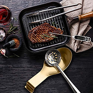 VanlonPro Stainless Steel Spoon Rest, Spatula Ladle Holder, Stainless Steel Utensil Spoon Rest Holder, Brushed Finish, Dishwasher Safe 9.8 x 3.7 Inch (Gold 2PCS)