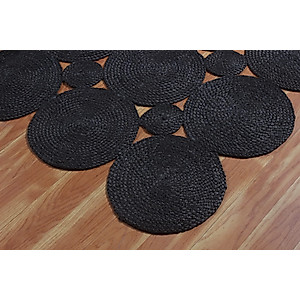 Braided Scalloped Area Rug, Natural Jute Kilim Rugs - 10x8 Ft Medium Flatweave Woven Carpet Dhurrie for Indoor Use Like Living Room Kitchen Entryway Dining Room Bedroom (Black)