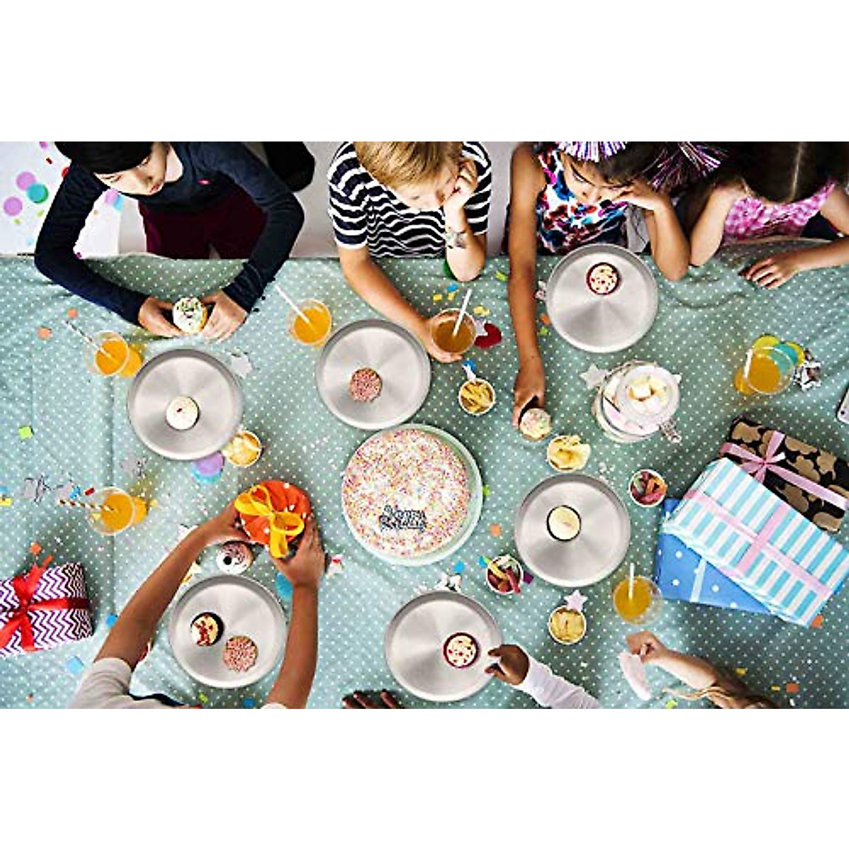 TeamFar Toddler Plates, 8 Inch Stainless Steel Kids Dinner Metal Plates, Round Serving Salad Plates for Camping Outdoor Party, Safe & Healthy, Sturdy & Heavy Duty, Dishwasher Safe – Set of 6