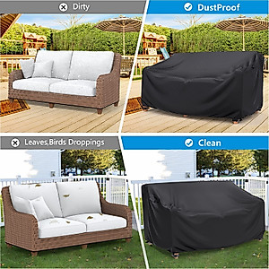 Heavy Duty Patio Sofa Cover Waterproof, Mrrihand 3-Seater Outdoor Sofa Loveseat Cover, Outdoor Patio Furniture Cover with Air Vent and Handles, 87" L×37" D×35" H, Black