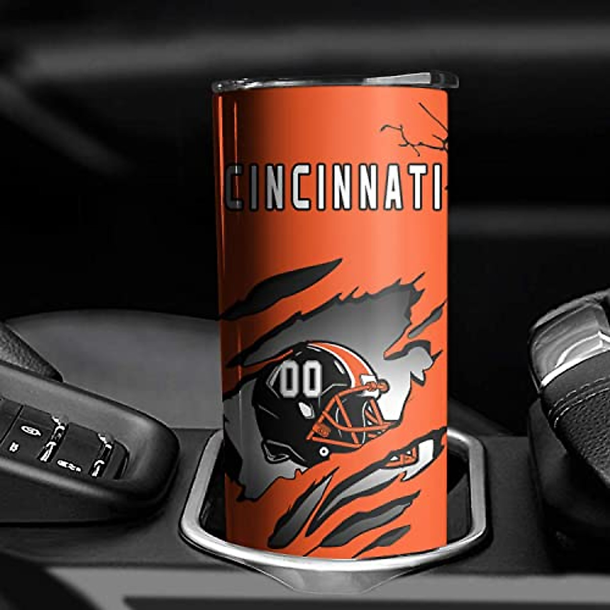 20oz Customs Football City Tumbler with Lid and Straws, Personalized Football GIfts for Fans, Travel Cup Adds Your Name and Number