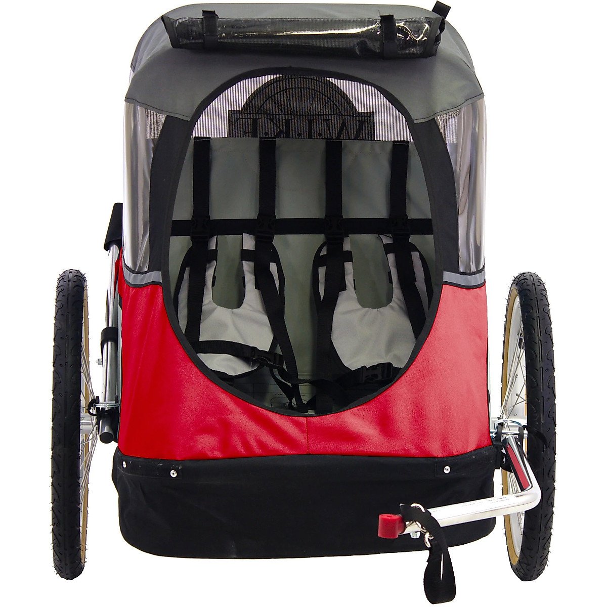 WIKE Children's Junior Bike Trailer: for 1-2 Kids Under 3'10"/100lbs max - Built-in roll cage, Stainless Steel towbar, 5-Point Restraints, Large Cargo Space, roll-up Bug and rain Screens, Safety Flag