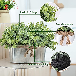 CEWOR Artificial Eucalyptus Leaves Faux Plants Desk Fake Potted Plants in Rustic Rectangular Pots Table Centerpiece for Home Decor Office Bathroom Desk Room Greenery Decor or Gift