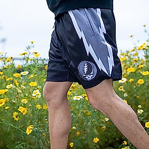 SEC.119 Grateful Dead Steal Your Face Mesh Shorts | Black & White Officially Licensed Apparel | Large