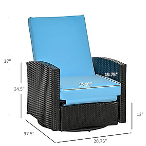 Outsunny Outdoor Wicker Swivel Recliner Chair, Reclining Backrest, Lifting Footrest, 360° Rotating Basic, Water Resistant Cushions for Patio, Light Blue