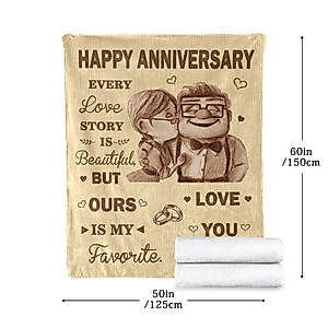 Anniversary Blanket Gifts for Him Her, Wedding Anniversary Romantic Gifts for Wife Husband, Best Happy Anniversary Marriage Gift for Couple Men Women, Soft Flannel Throw Blanket 60" x 50"