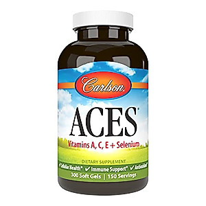 Carlson - ACES, Vitamins A, C, E + Selenium, Cellular Health & Immune Support, Antioxidant, 300 Softgels