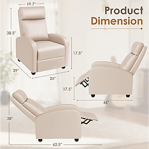 Rankok Recliner Chair Modern PU Leather Reclining Chair Ergonomic Adjustable Recliner for Living Room Home Theater Seating Single Sofa (Beige)